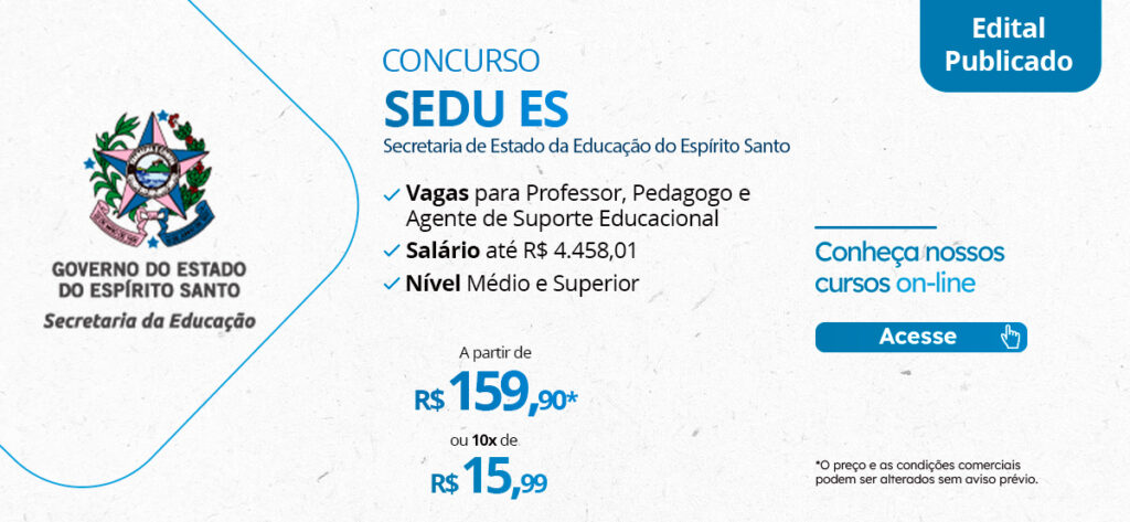 SAIU Concurso SEDU ES 2025: 1.290 VAGAS para Professor e Agente!